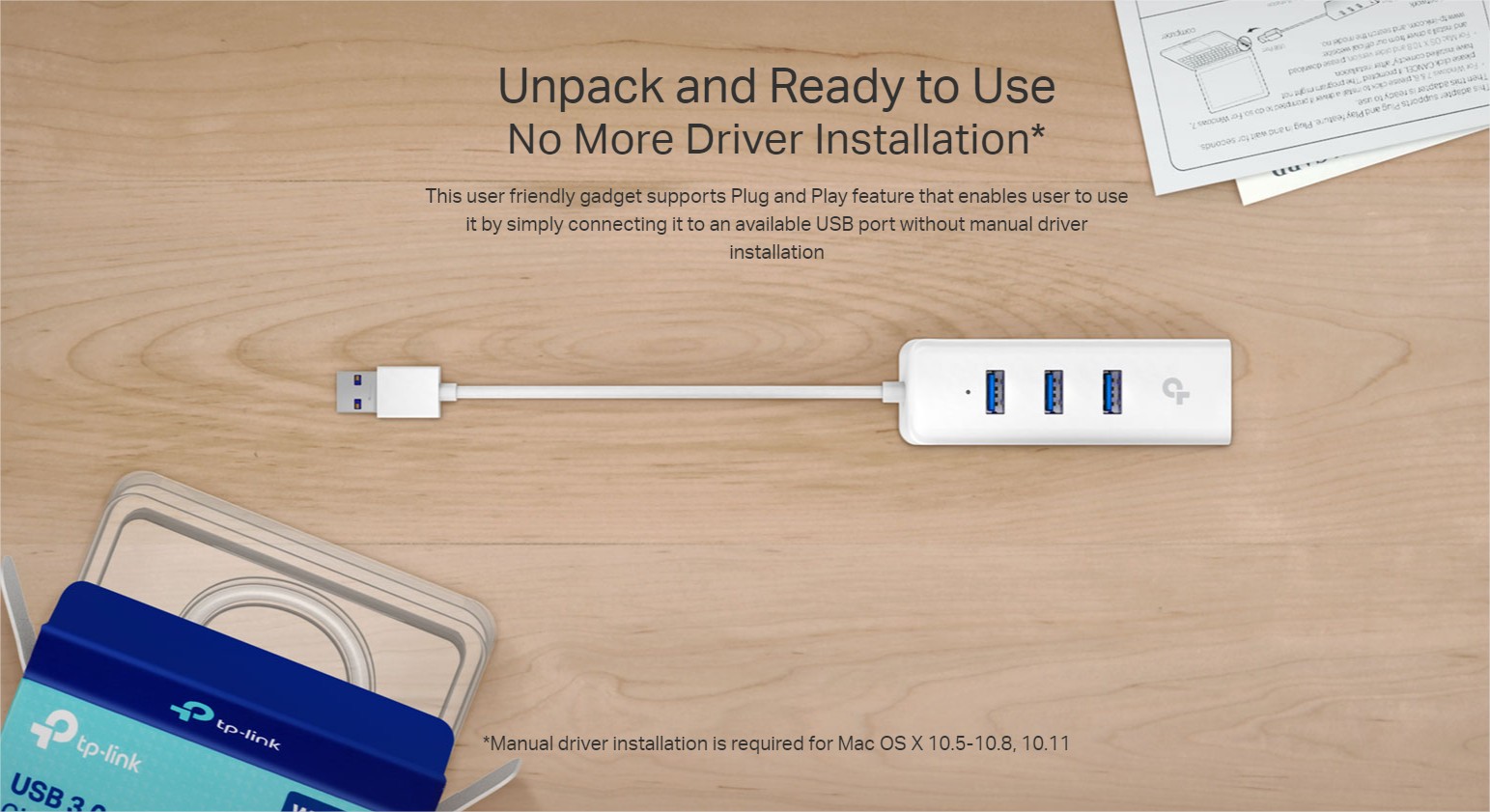 TP-LINK USB 3.0 Gigabit Ethernet Adapter & 3-Port Hub